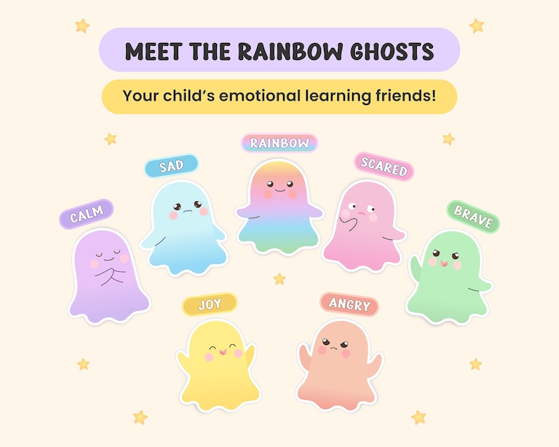 Rainbow Ghosts Emotion Regulation Cards: Kids Feelings & Coping Skills ...