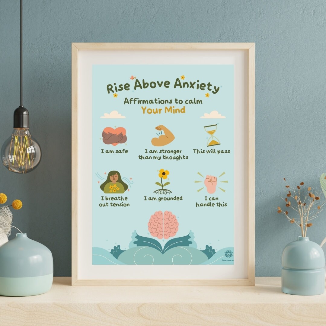 Rise Above Anxiety Poster, Positive Affirmators, Emotional Support ...