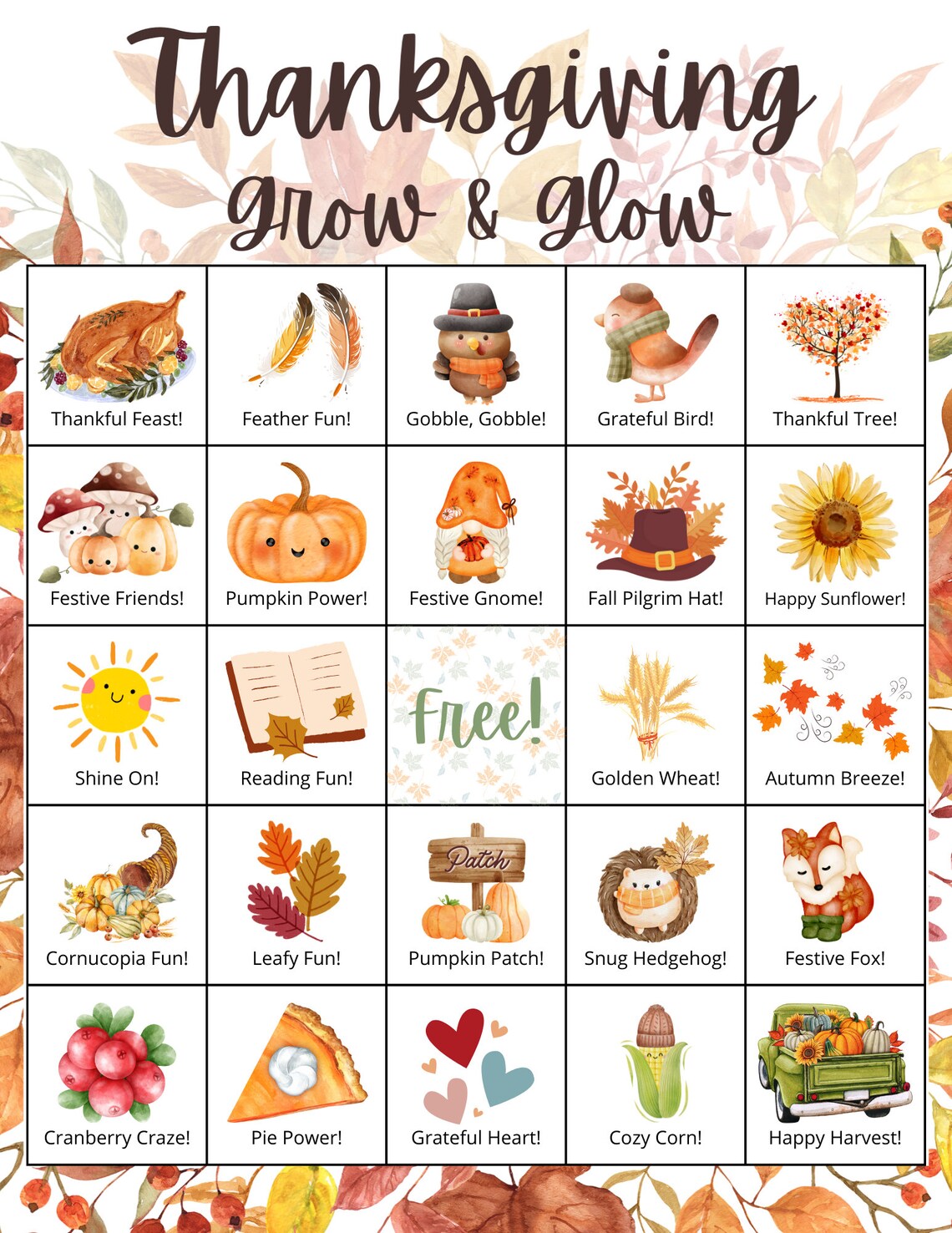 Thanksgiving Bingo Cards Printable, Growth Mindset Game for Kids ...