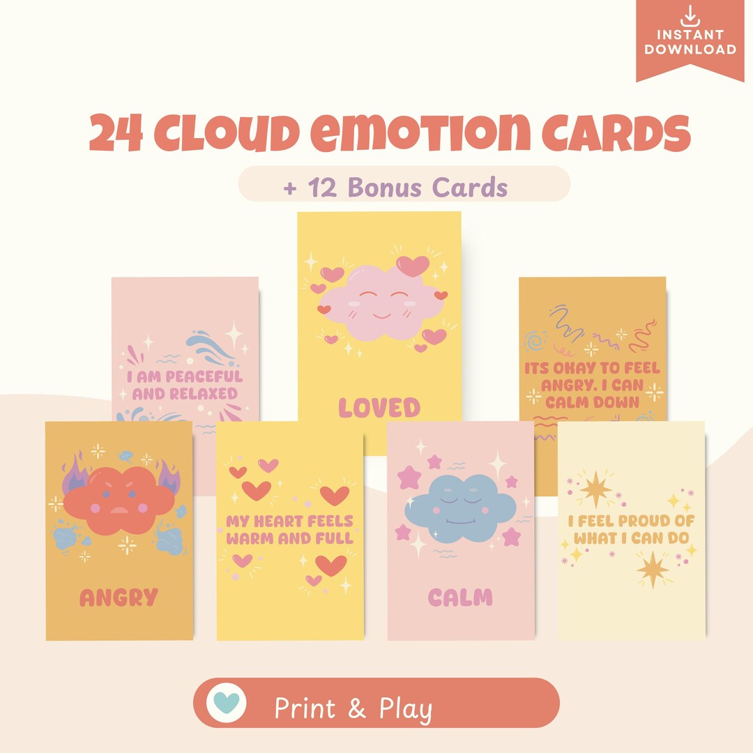 24 Printable Feelings Cards Kids Emotional Learning 2 Versions Included ...