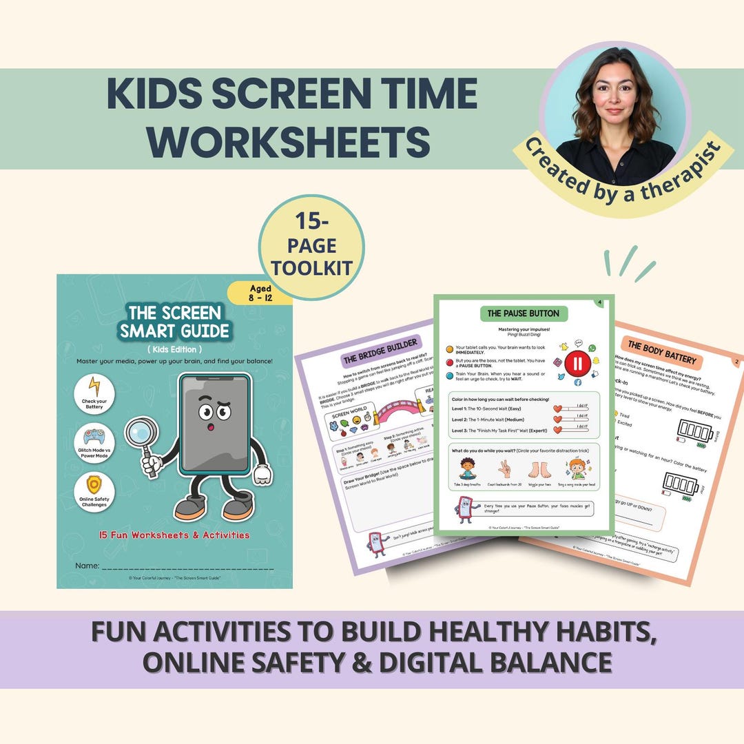 Kids Healthy Screen Time Worksheets: Digital Habits, Social Media ...