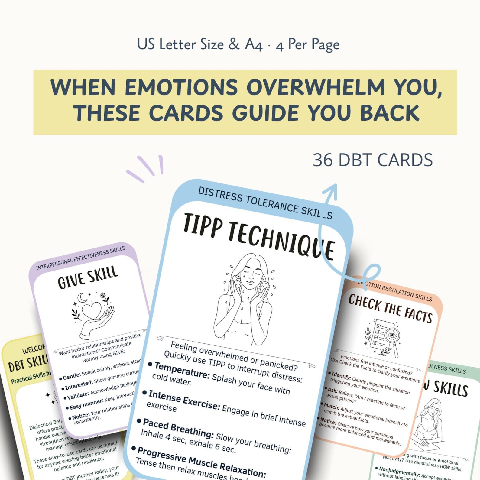DBT Skills Flashcards: Emotional Regulation & Coping Skills (printable ...