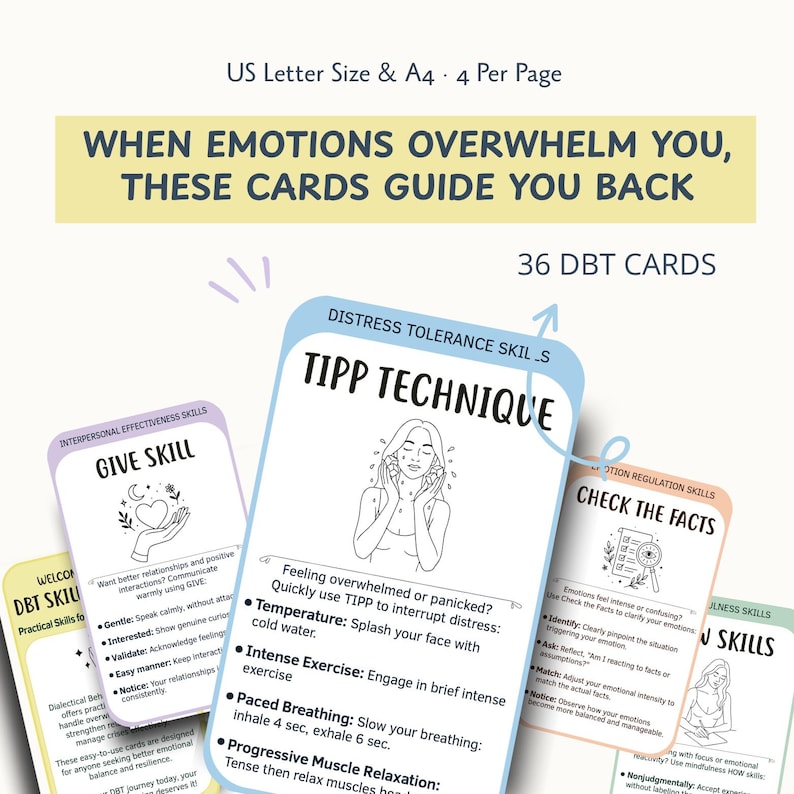 DBT Skills Flashcards: Emotional Regulation & Coping Skills (printable ...