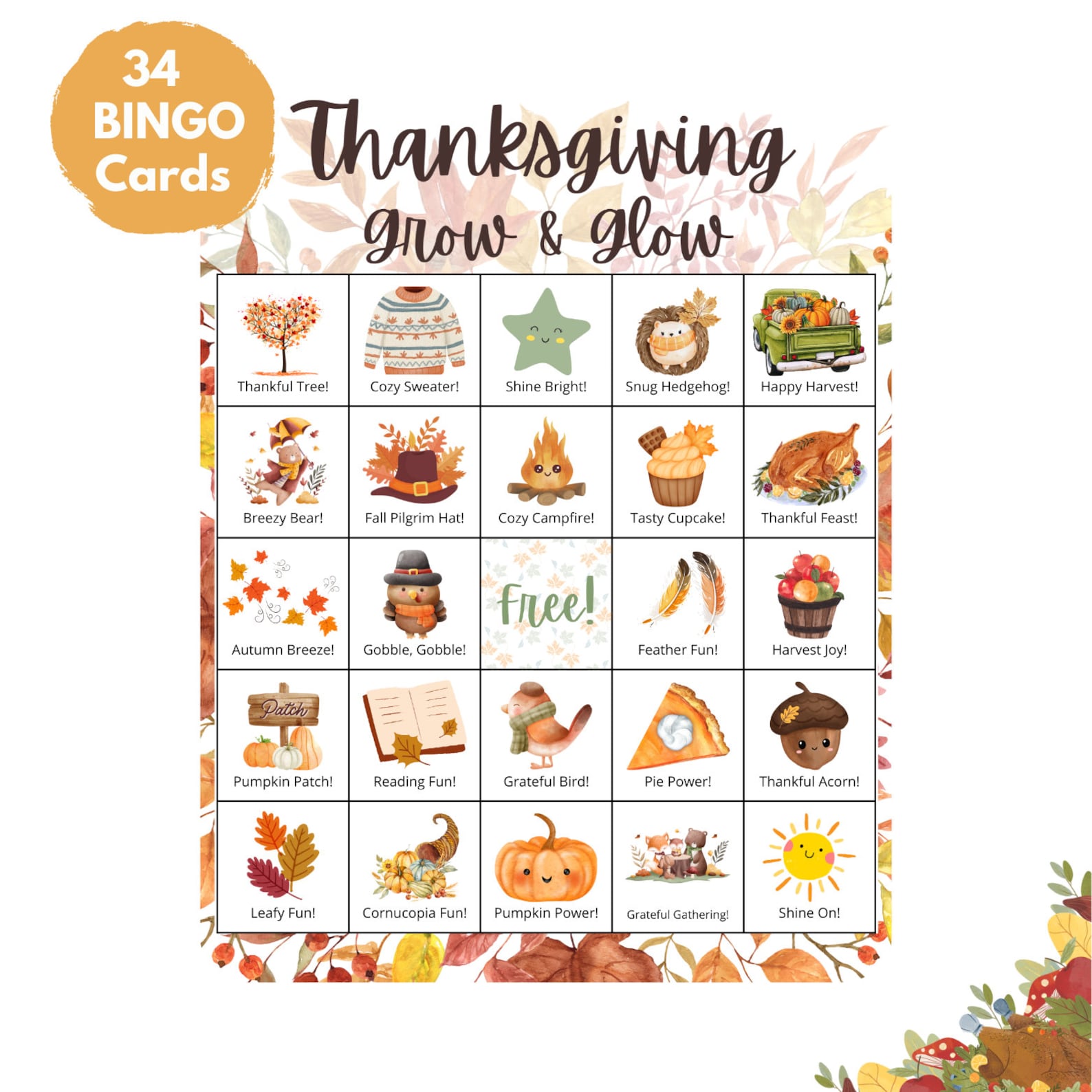 Thanksgiving Bingo Cards Printable, Growth Mindset Game for Kids ...