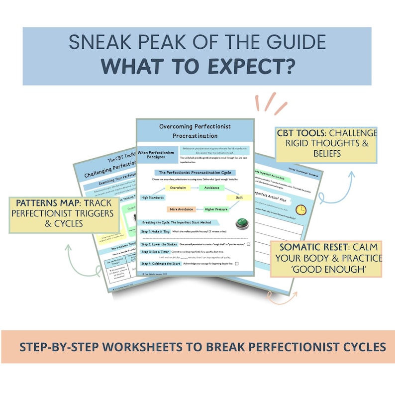 Perfectionism Worksheets for Procrastination & Burnout: CBT and Somatic ...