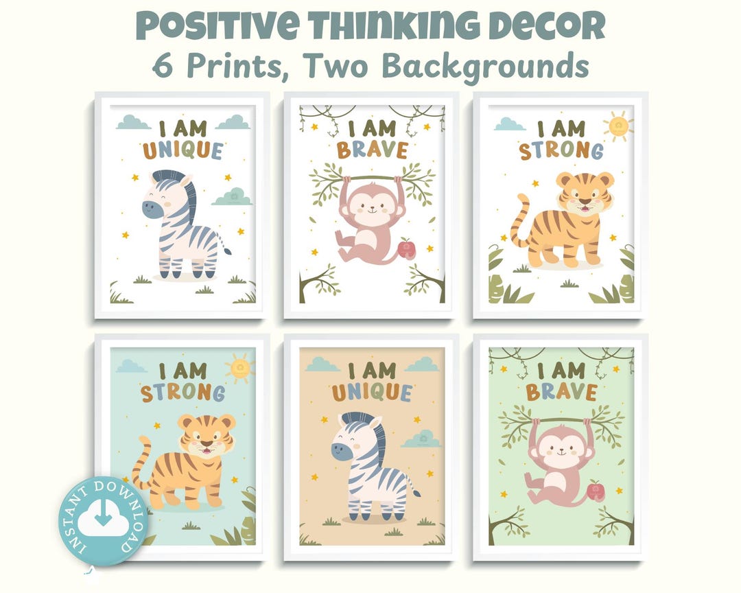 Wild Animal Digital Wall Art Bundle Growth Mindset Print Positive ...