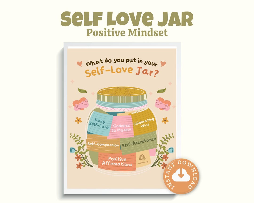 Self Love Jar Digital Wall Art Printable Self Care Affirmation Poster ...