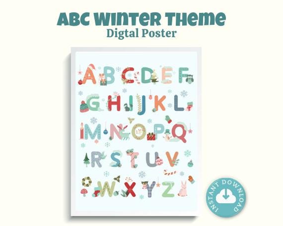 Digital Alphabet Wall Art, Winter ABC Poster for Kids, Winter ...