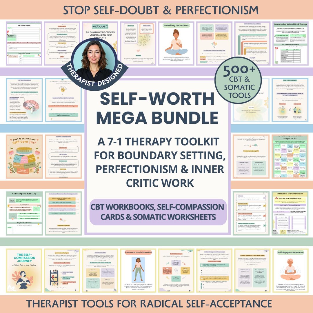 Self Worth Mega Therapy Bundle: Boundaries Workbooks, Perfectionism ...