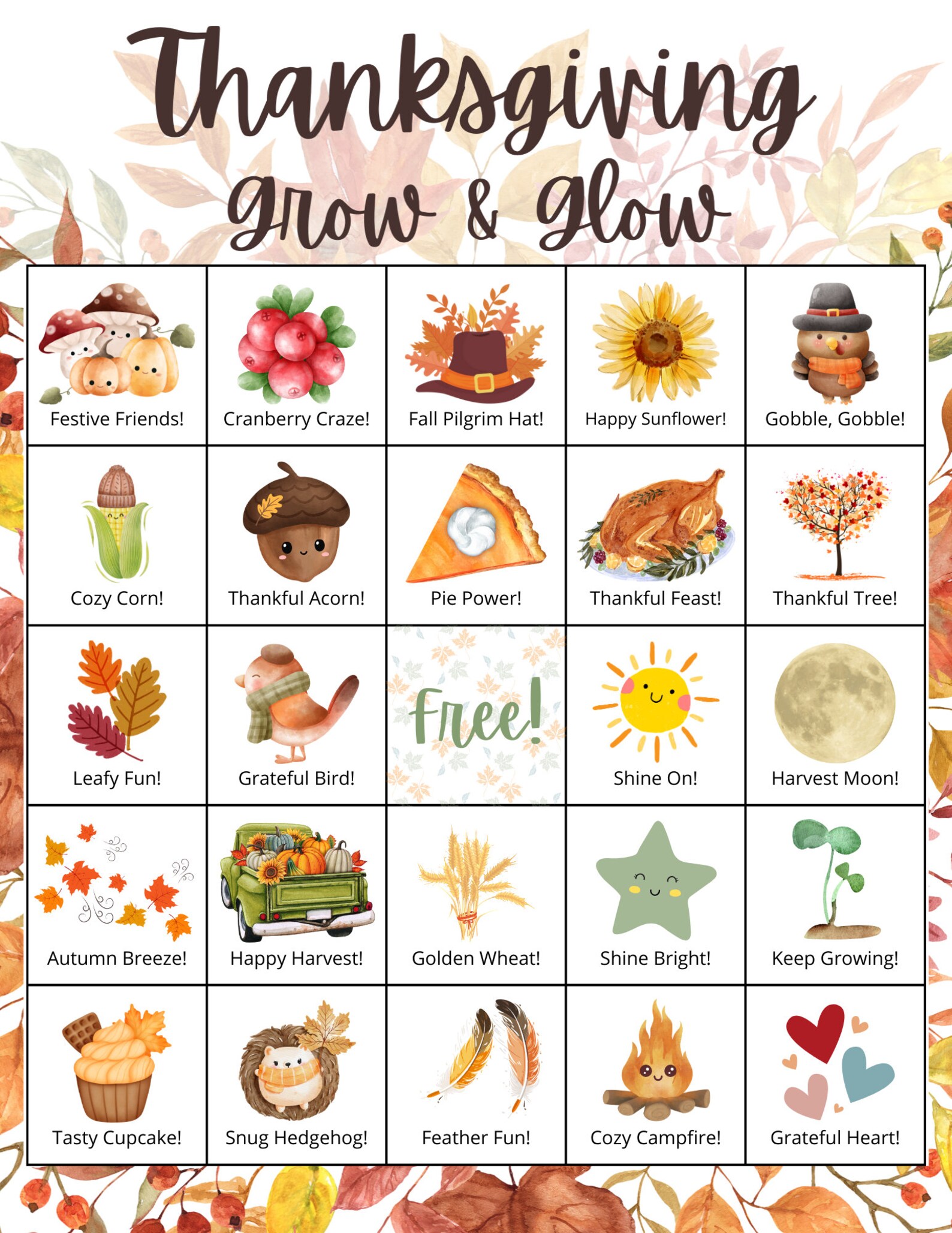 Thanksgiving Bingo Cards Printable, Growth Mindset Game for Kids ...