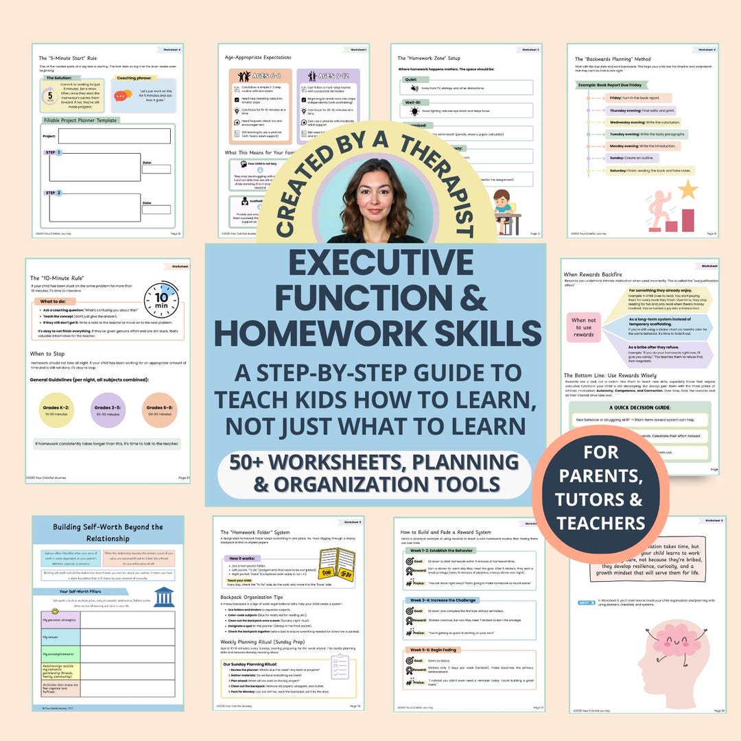 Executive Function Homework Worksheets for Parents & School Counselors ...