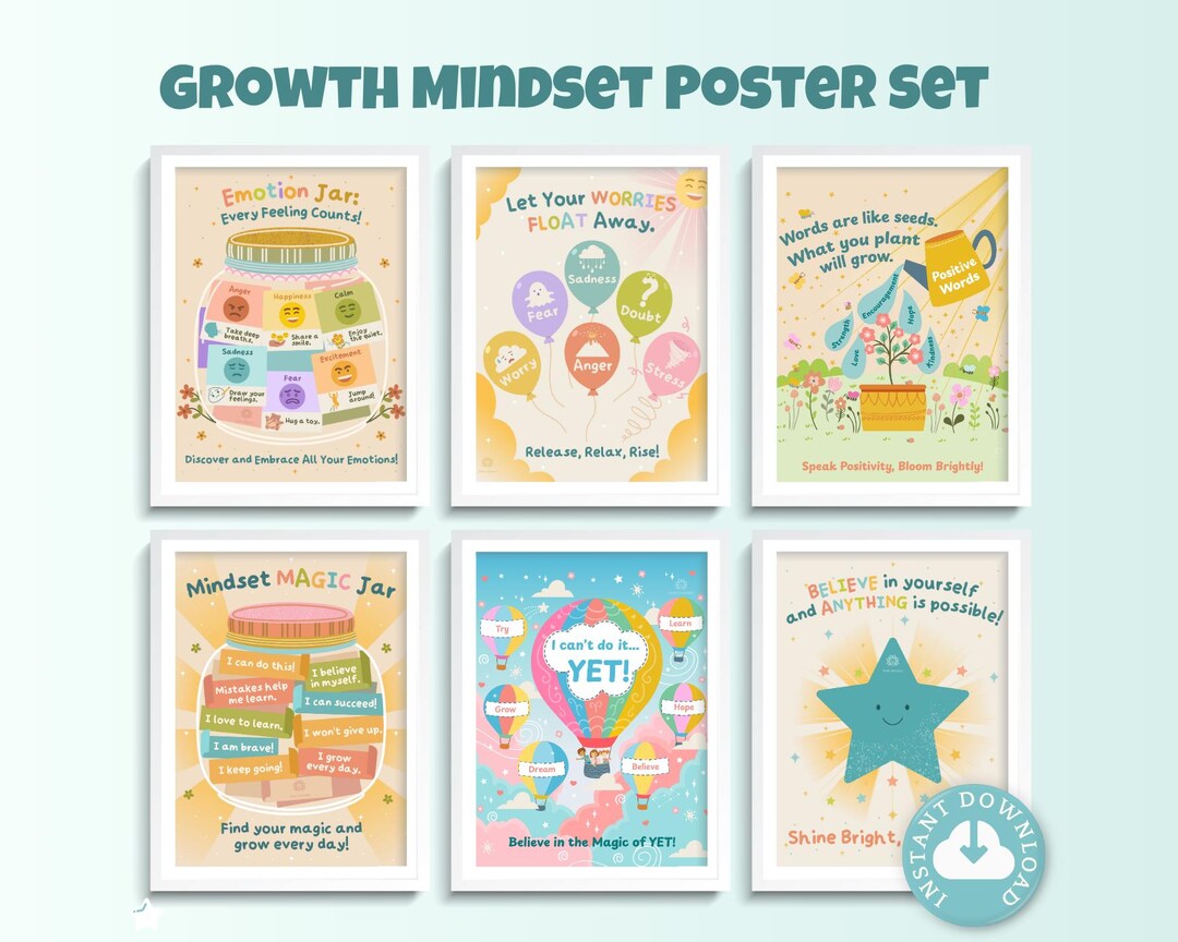 Growth Mindset Prints, 6 Digital Positive Affirmation Prints, Zones of ...
