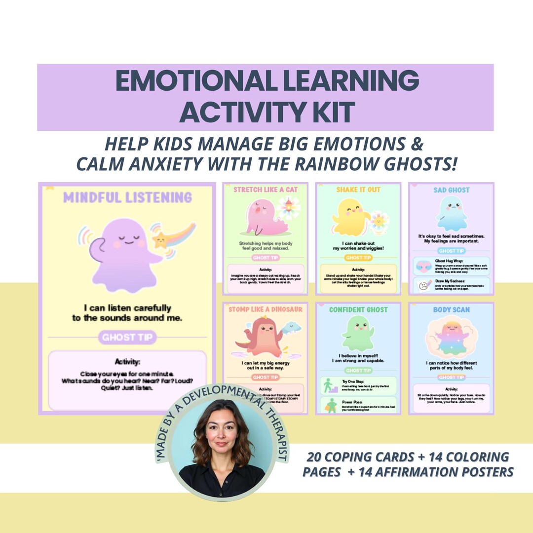 Rainbow Ghosts Emotion Regulation Cards: Kids Feelings & Coping Skills ...