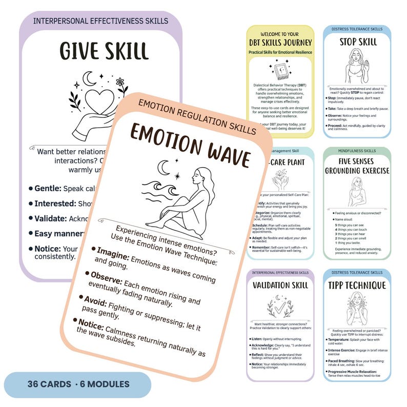 DBT Skills Flashcards: Emotional Regulation & Coping Skills (printable ...