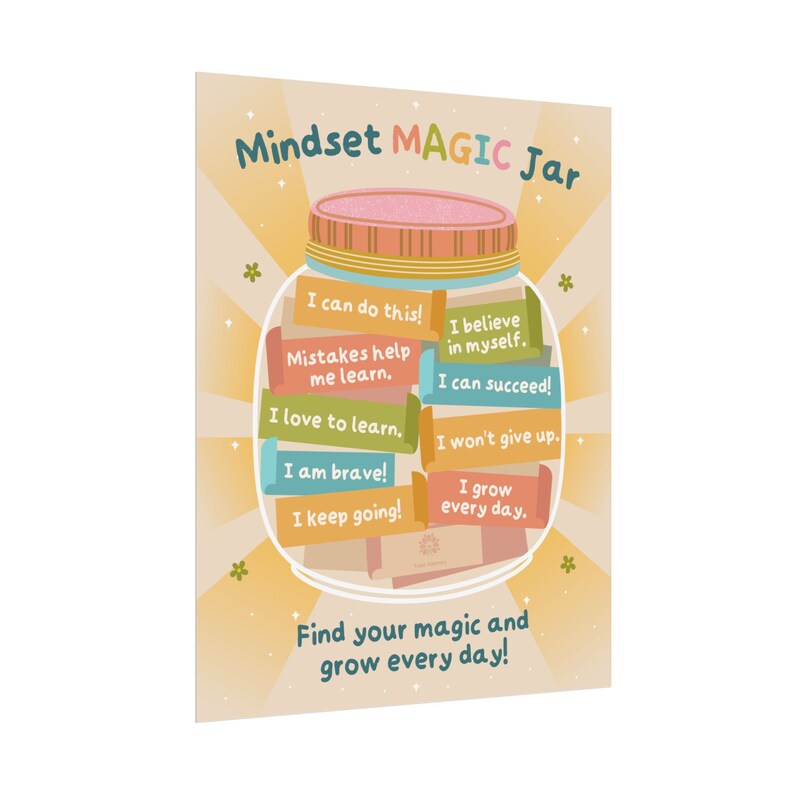 Growth Mindset Poster for Kids, Mindset Magic Jar, Positive ...