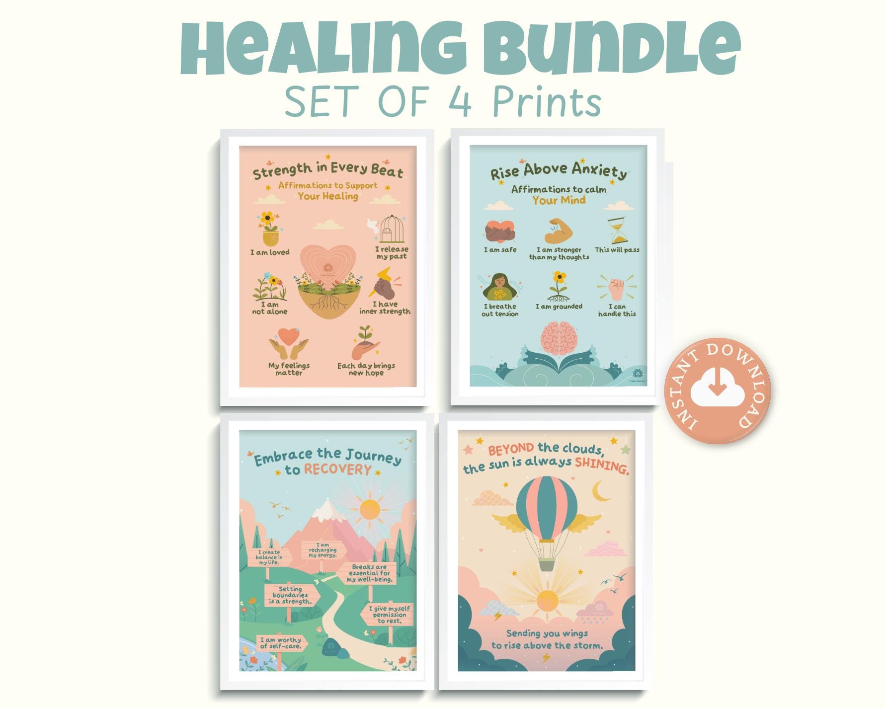 4 Printable Therapy Posters | Anxiety & Stress Relief Art | Spiritual ...