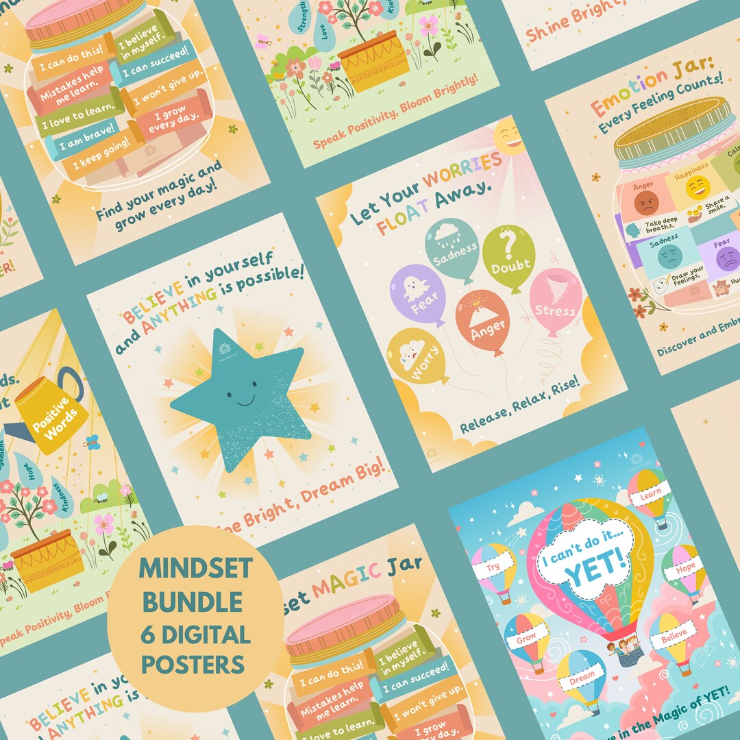 Growth Mindset Poster Bundle for Kids, Classroom Wall Art, Positive ...