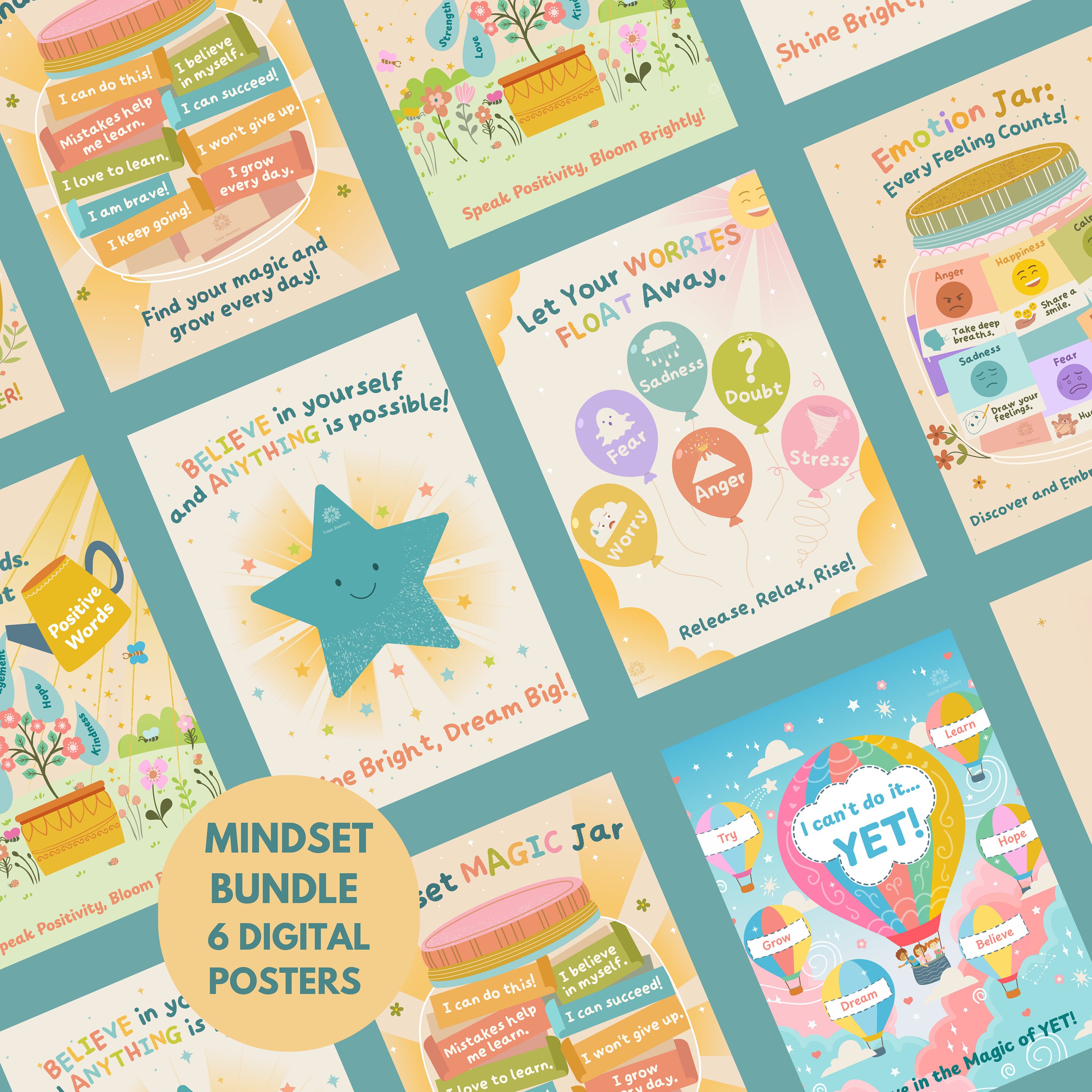 Growth Mindset Poster Bundle for Kids, Classroom Wall Art, Positive ...