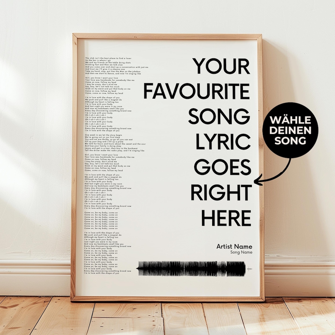 Personalisiertes Poster mit Songtext | Digitaler Download | Kunstdruck ...