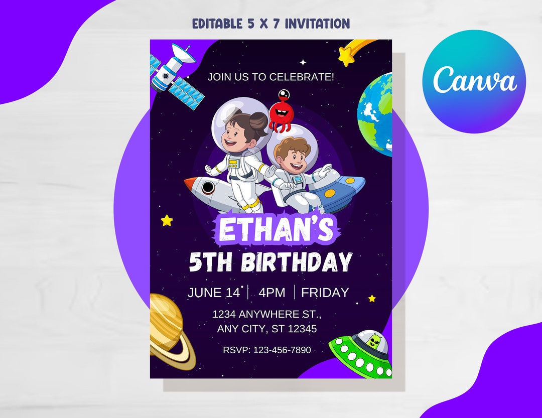 Plantilla editable de invitación a fiesta en el espacio exterior ...