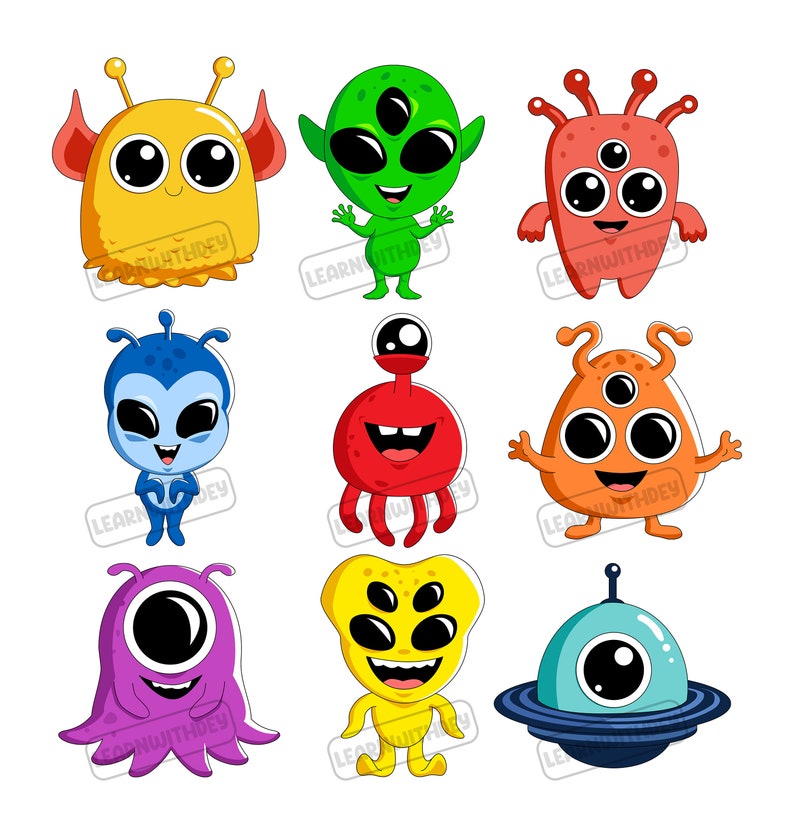 Cute Alien Clipart Set - Adorable Extraterrestrial Graphics for ...