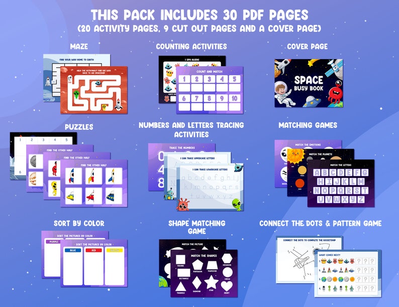 Space-themed Busy Book: Printable Learning Activities (digital Product ...