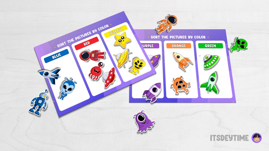 Printable Color Sorting Activity: Space Theme Toddler Game (PDF) - Etsy