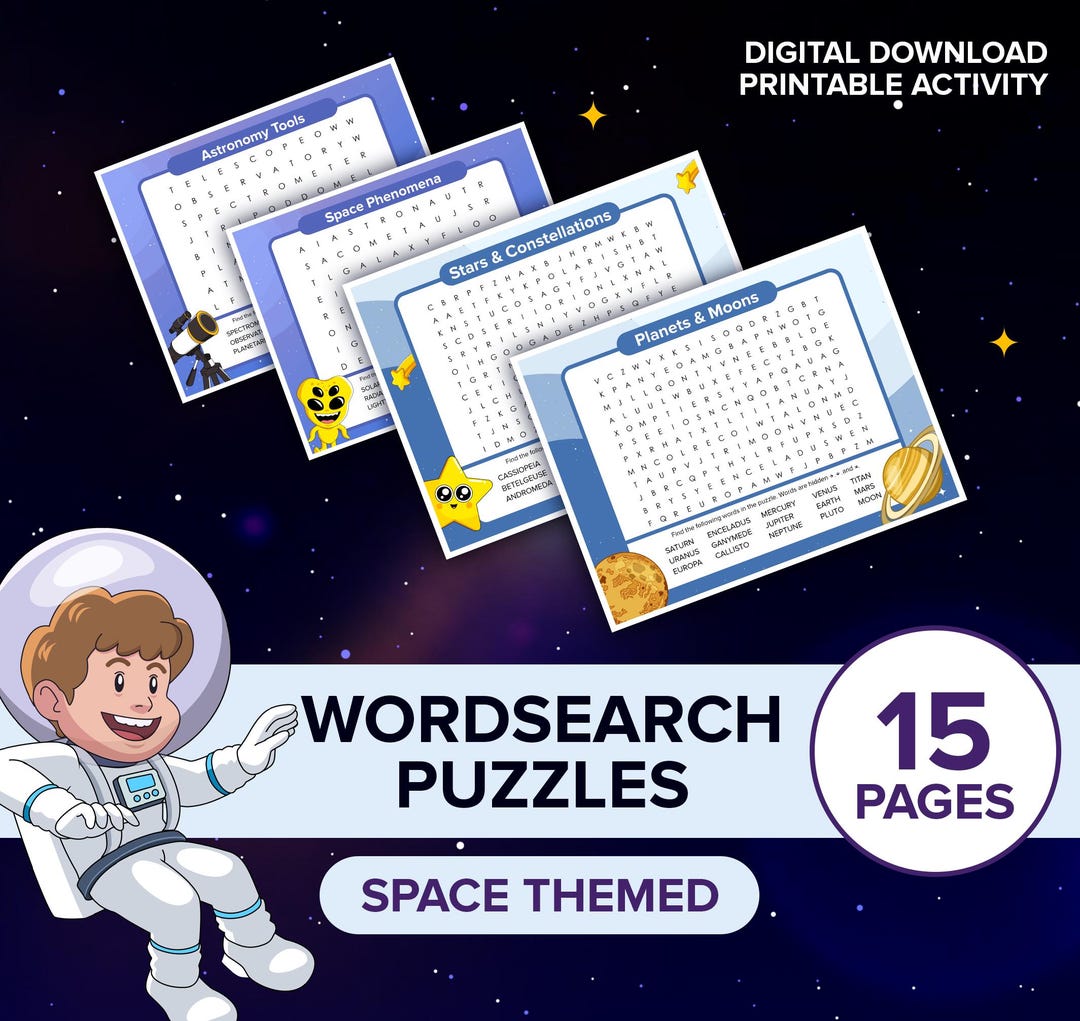 Space Word Search Puzzles for Kids: Educational Printable Activity (PDF ...
