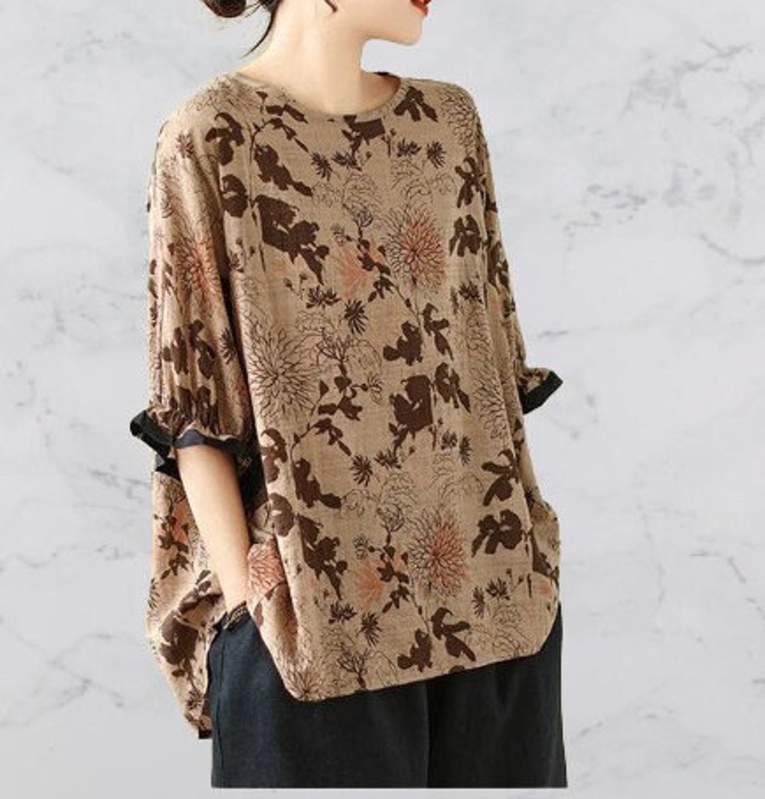 Women Summer Vintage Style Printing Tops, Large Size Fashion Loose ...
