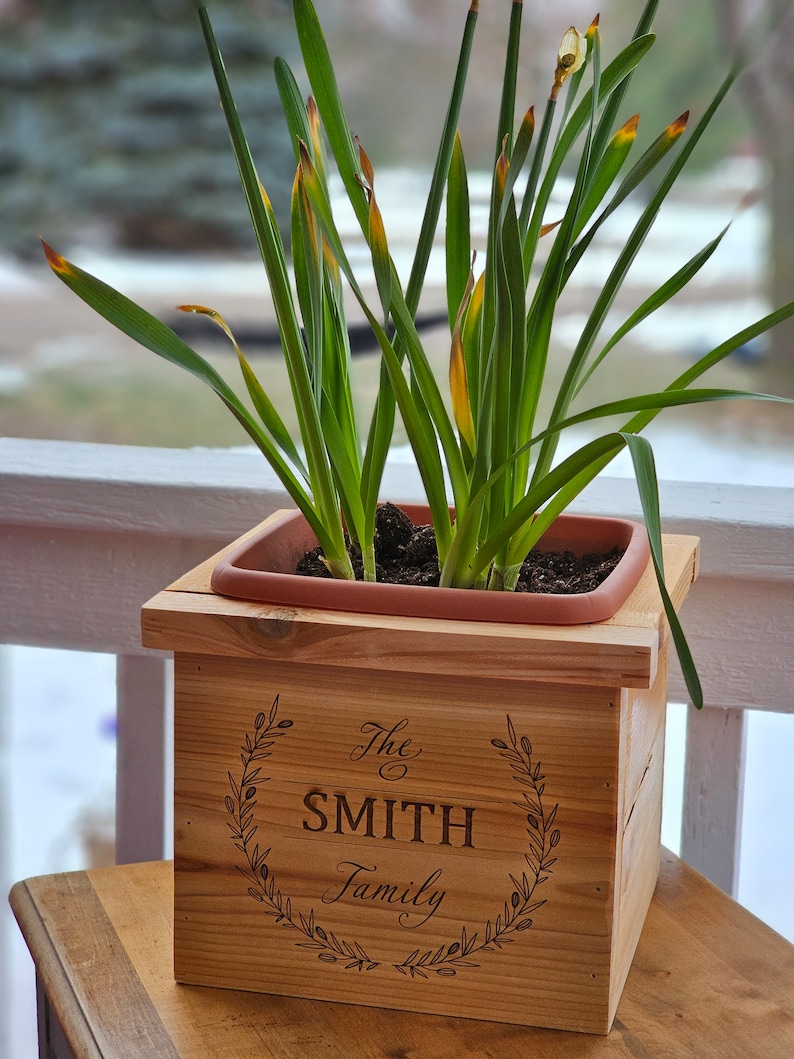 Personalized Planter Box, Custom Wood Flower Pot Laser Engraved - Etsy