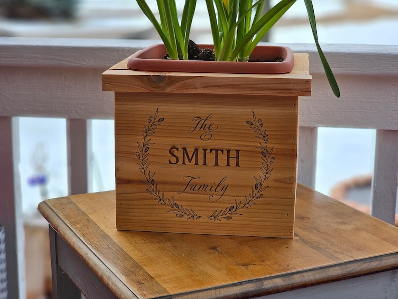 Personalized Planter Box, Custom Wood Flower Pot Laser Engraved - Etsy