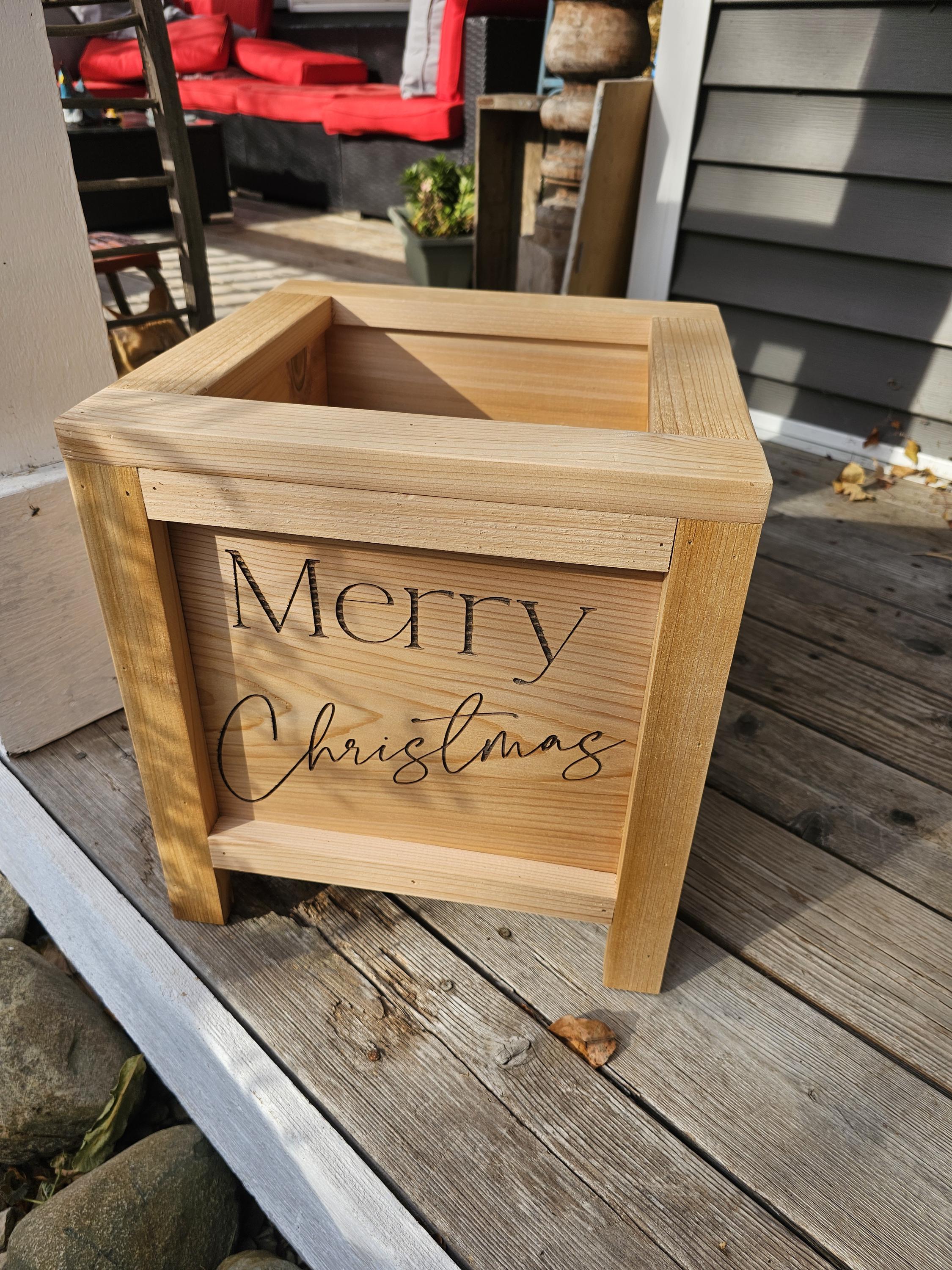 Personalized Cedar Plant Box | Custom Christmas Planter | Engraved Wood ...