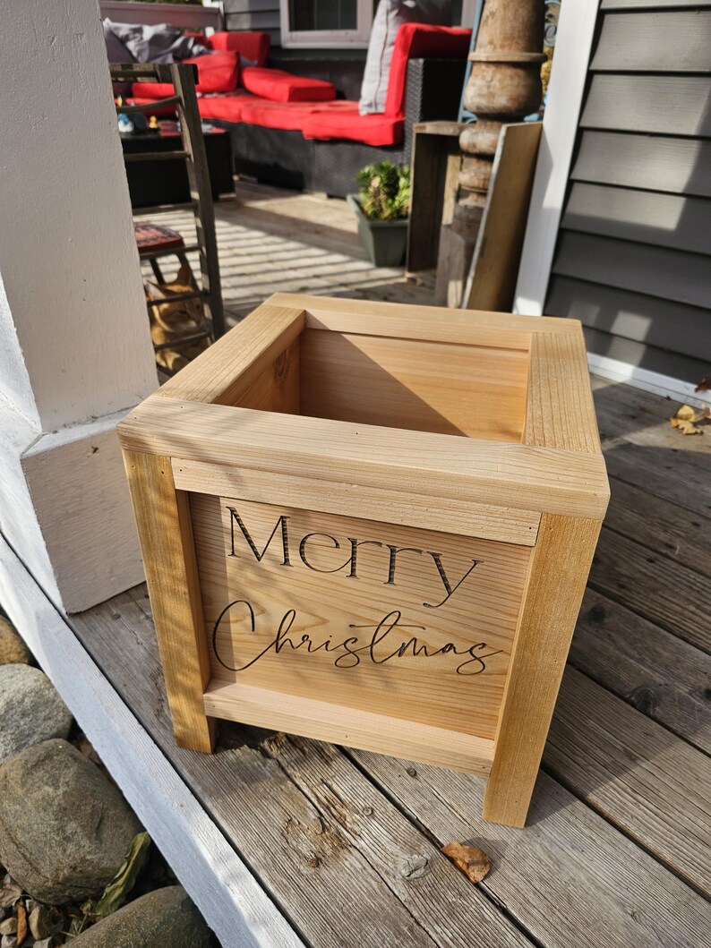 Personalized Cedar Plant Box | Custom Christmas Planter | Engraved Wood ...