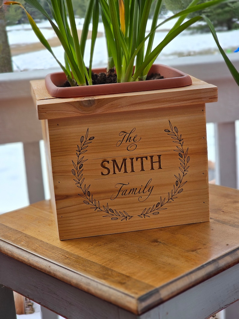 Personalized Planter Box, Custom Wood Flower Pot Laser Engraved - Etsy