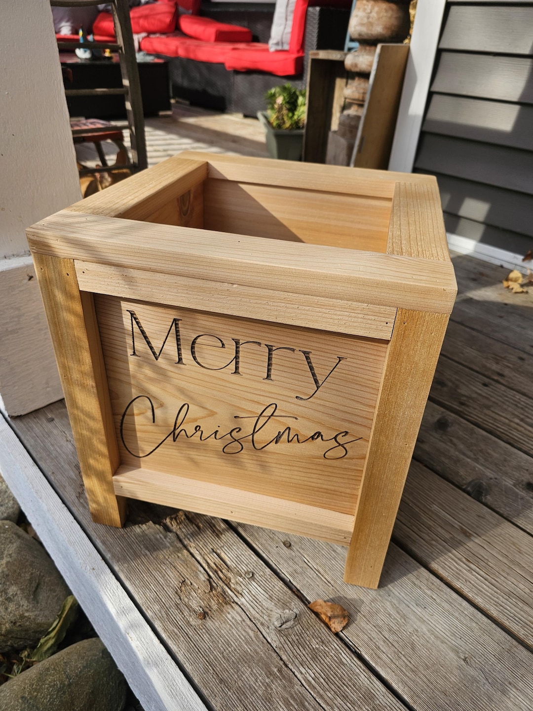Personalized Cedar Plant Box | Custom Christmas Planter | Engraved Wood ...