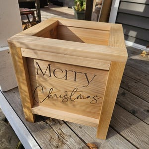 Personalized Cedar Plant Box | Custom Christmas Planter | Engraved Wood ...
