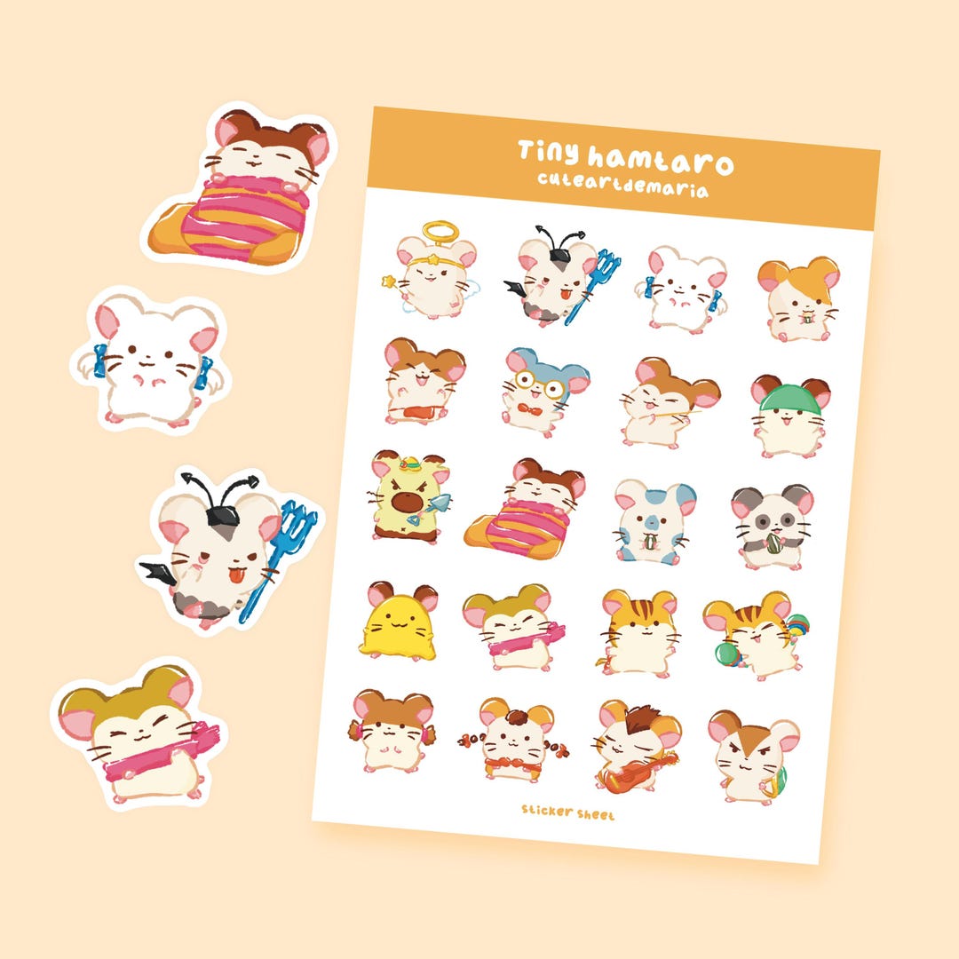 Tiny Hamtaro and Friends Sticker Sheet - Cute Handmade Hamtaro Stickers ...
