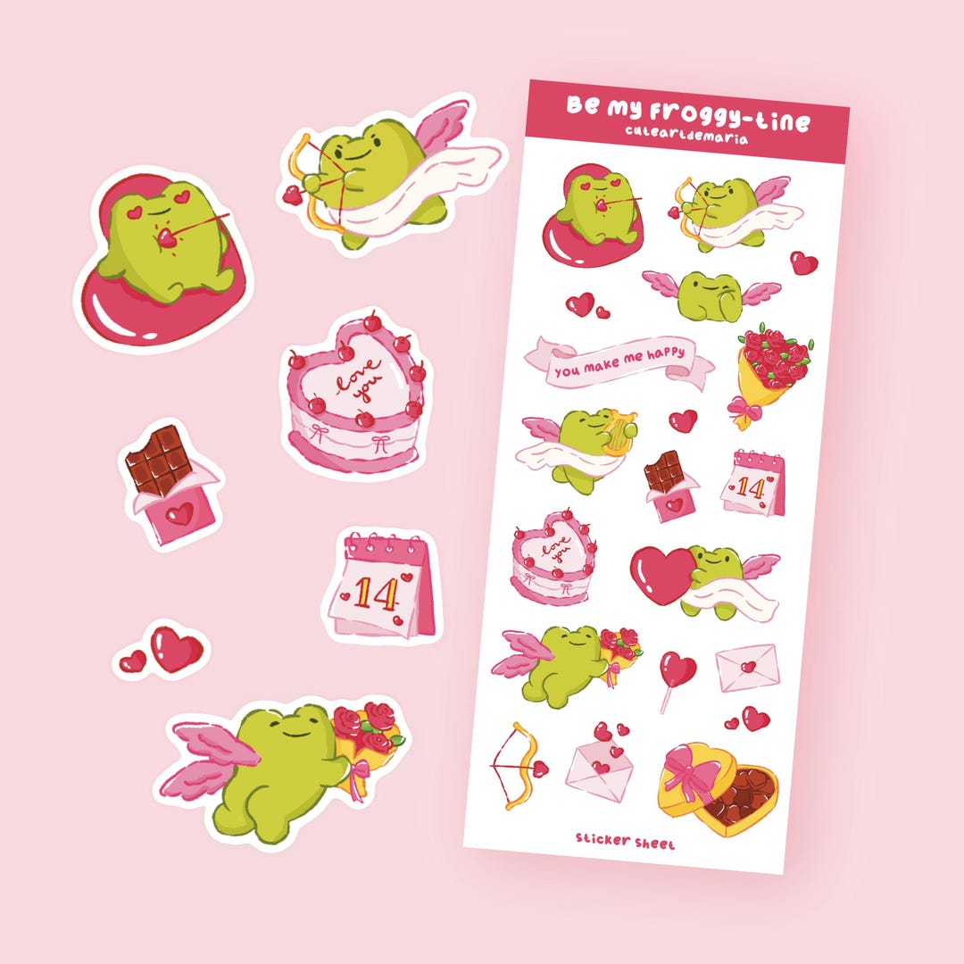 Be My Froggy-tine Sticker Sheet - Cute Handmade Cupid Frog Stickers ...