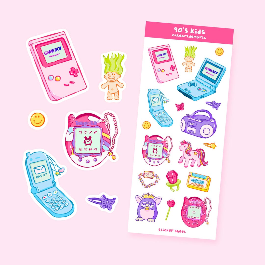 90's Kids Sticker Sheet - Cute Handmade Nostalgia Stickers - Retro 90's ...