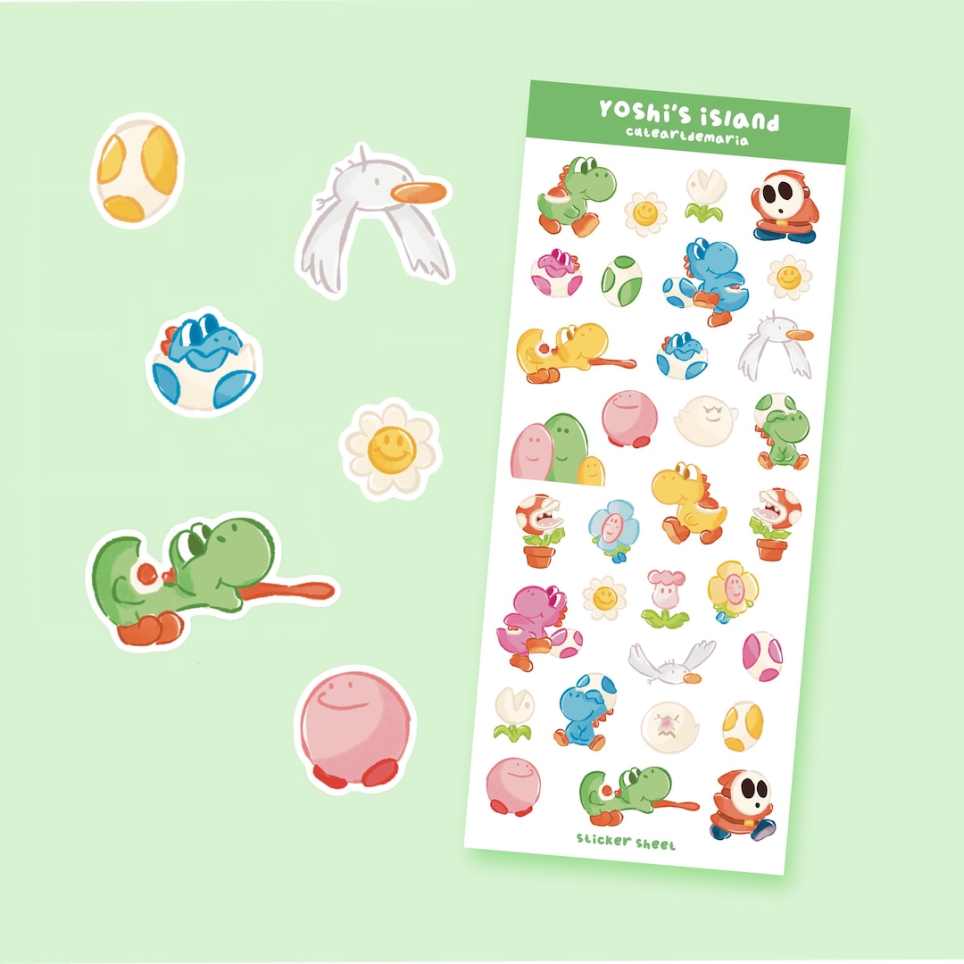 Yoshi's Island Sticker Sheet - Cute Handmade Yoshi Stickers - Bullet ...