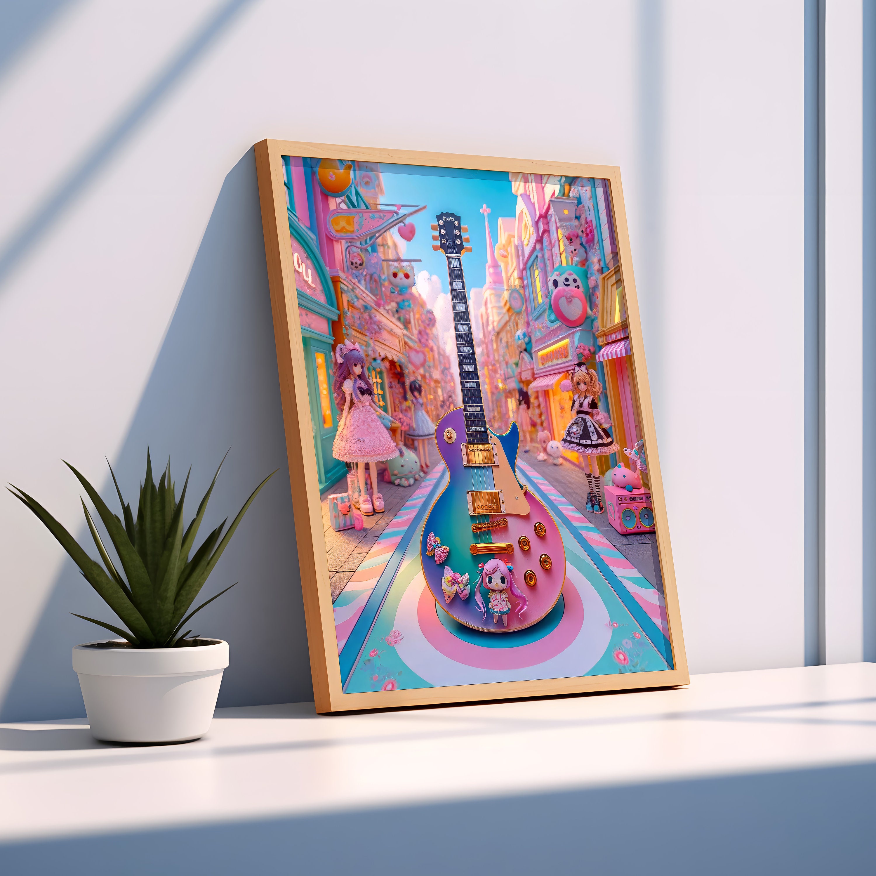 Kawaii Guitar Art, Cute Girl, Digital Download, Musician Gift, Guitar ...