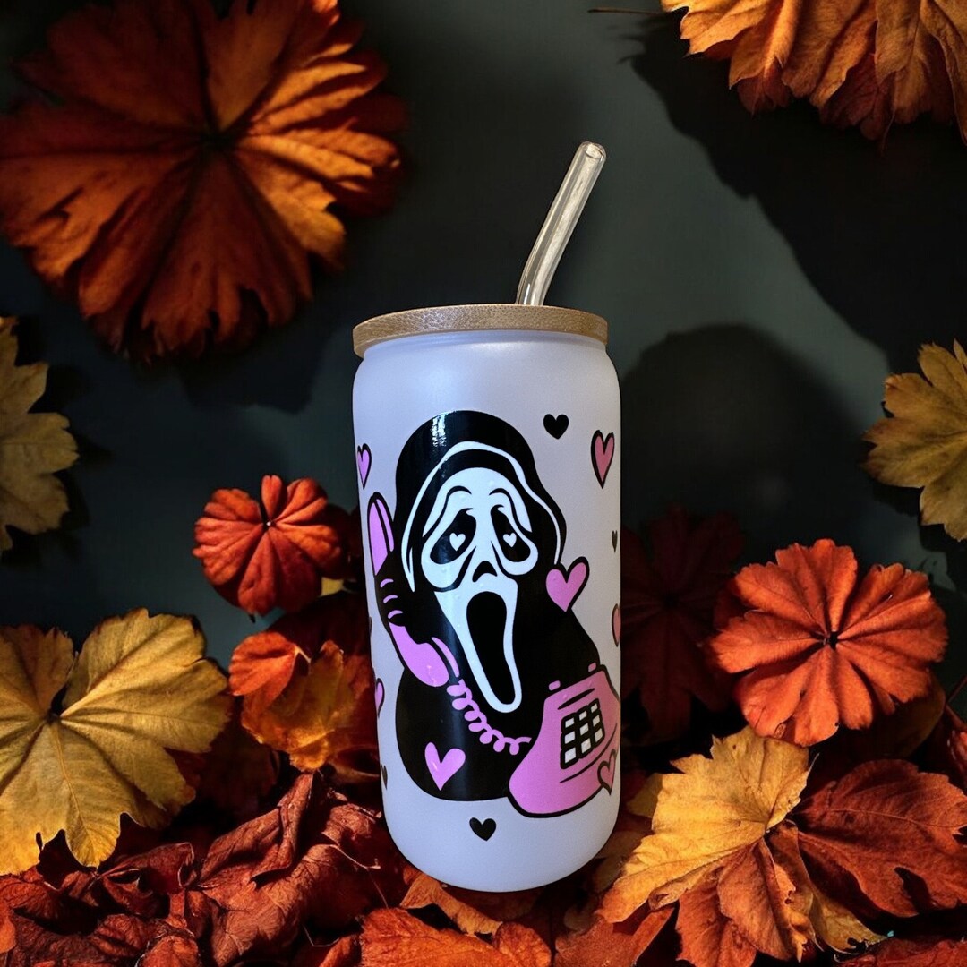 16oz Frosted Cute Scream Horror Glass With Bamboo Lid and Straw - Etsy