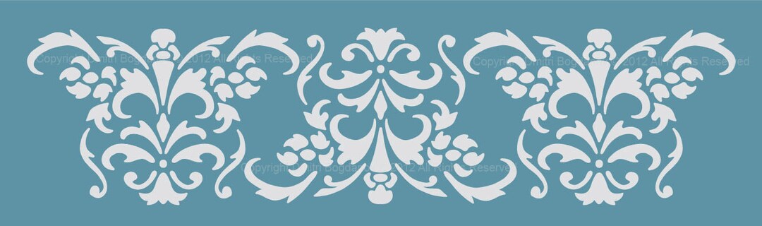 Size 8" X 2" Designer Border Damask Stencil for Walls, Curtains, Cakes ...