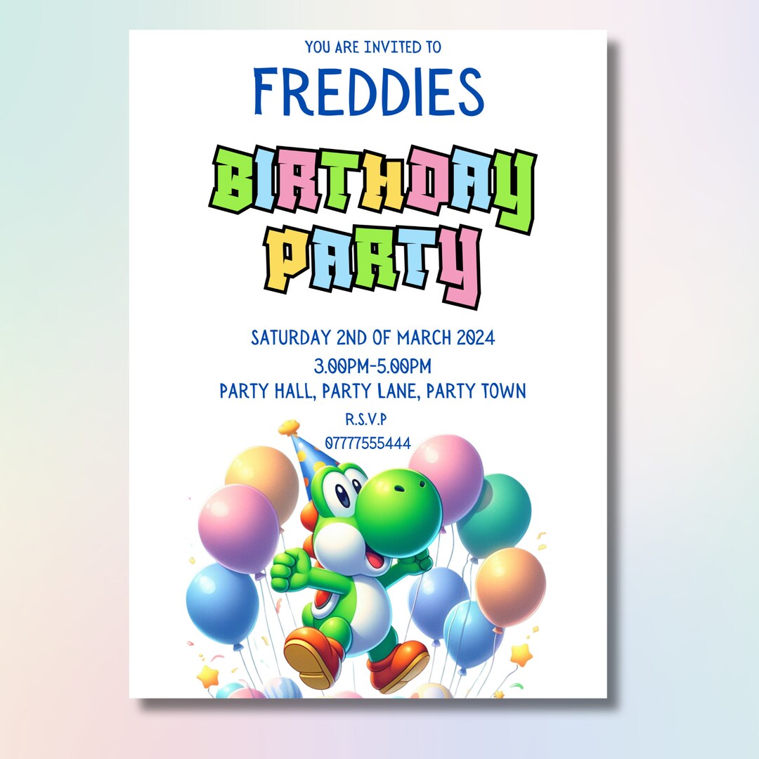 Yoshi Birthday Party Invitation Template, Editable Birthday Invite ...