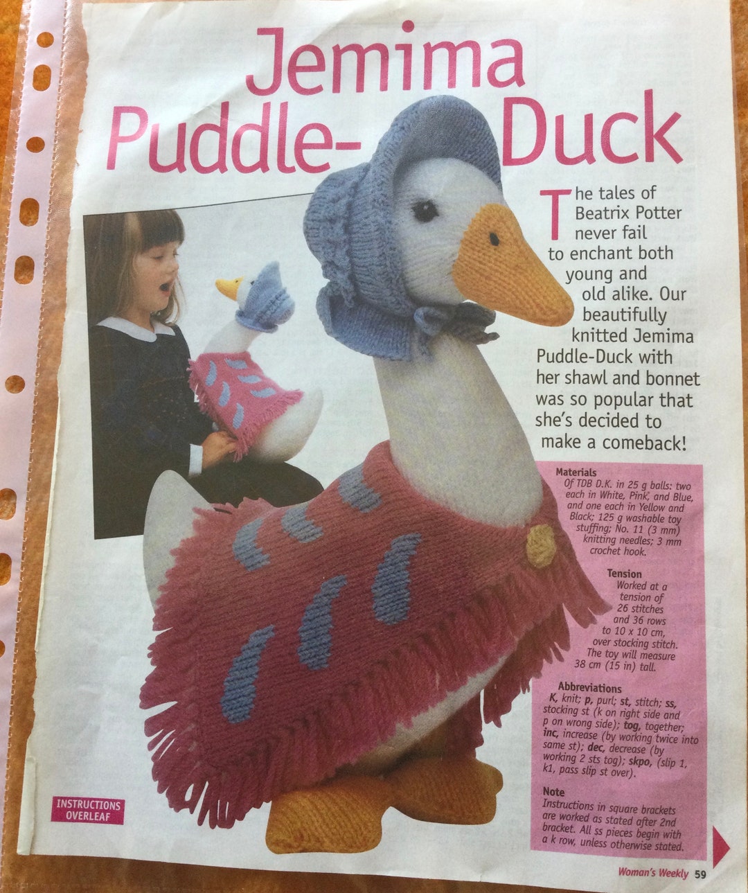 Alan Dart Beatrix Potter Jemima Puddle-duck Knitting Pattern - Etsy