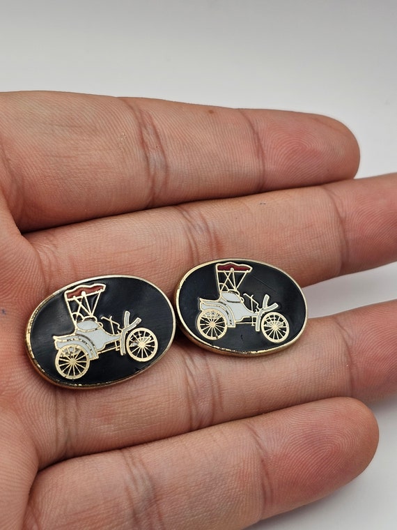 Vintage Model T Vintage Oval Enamel Car Cufflinks and… - Gem
