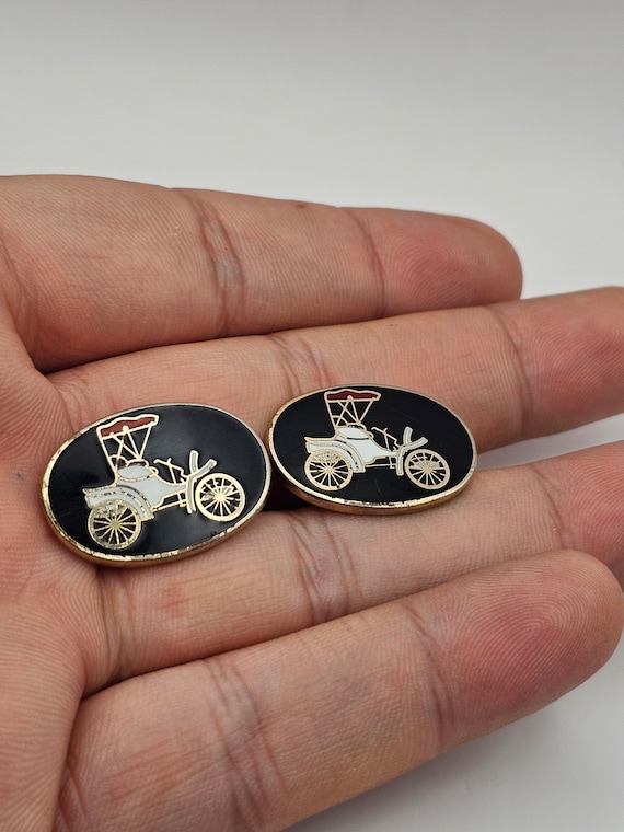 Vintage Model T Vintage Oval Enamel Car Cufflinks and… - Gem