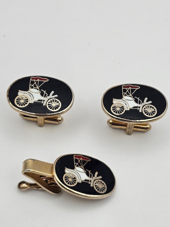 Vintage Model T Vintage Oval Enamel Car Cufflinks and… - Gem