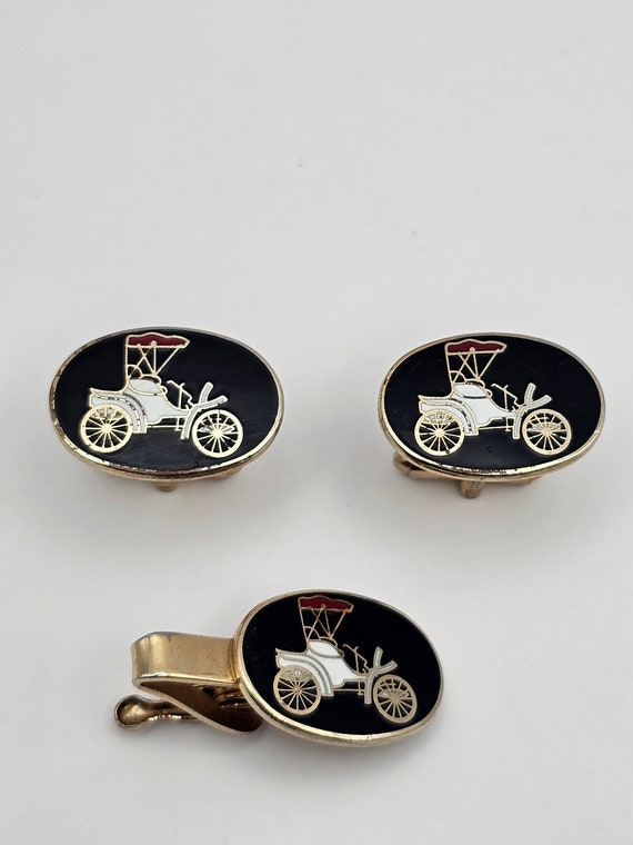 Vintage Model T Vintage Oval Enamel Car Cufflinks and… - Gem