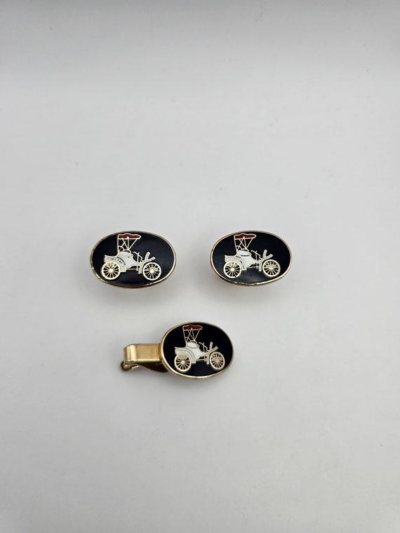 Vintage Model T Vintage Oval Enamel Car Cufflinks and… - Gem